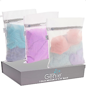HOME GENIE Durable and Gentle Mesh Laundry Bags for Washing Delicates, Oversized Silicone Zipper, Machine Safe for Bras Lingerie Baby Garments, Net Bag for Tangle Free Wash Dry, Travel, 3 Pk Medium