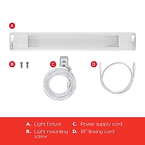 UltraPro 18 inch Plug-in Linkable Under Cabinet Lights, High/Low/Off, Warm White Light (2700K), LED Under Cabinet Lighting, Under Counter Lights for Kitchen, 44106