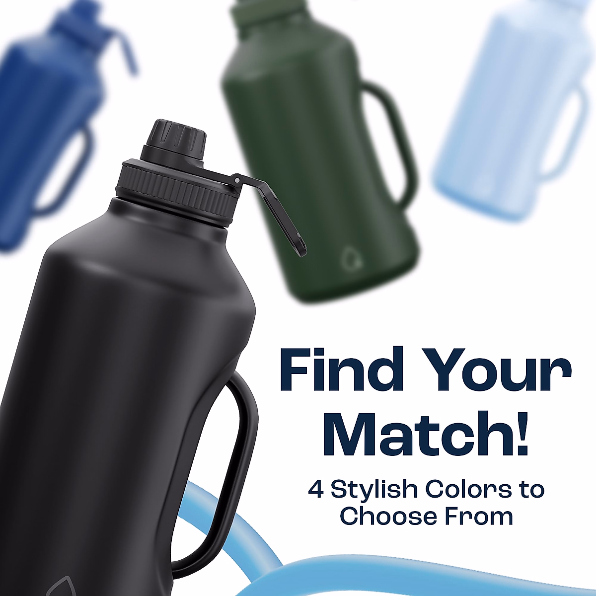 AQUAFIT Insulated Water Bottle 64 oz with Handle - Straw and Chug Lid - Stainless Steel Water Bottles - 64 oz Water Bottle - 64oz Insulated Water Bottle with Straw (64 Ounces, Nightfall Blue)