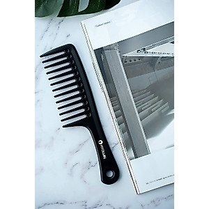 HYOUJIN Black Large Wide Tooth Comb Detangler Detangling Paddle Brush, Care Handgrip Comb-Best Styling Comb for Curly,Wet,Long Hair