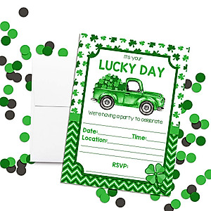Lucky Day Truck with Clover Birthday St. Patrick’s Day Party Invitations, 20 5x7 Fill In Cards with Twenty White Envelopes by AmandaCreation