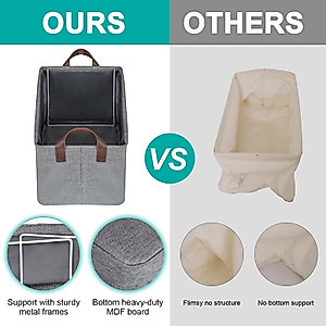 popoly Storage Bin with Metal Frame, Fabric Storage Basket with Handles for Closet Shelf Organizer, Collapsible Rectangle Laundry Basket for Toys, Books, Clothes (Grey, 2 Pack)