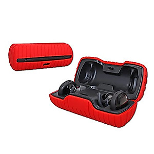 2 Pack Split/Disconnect Design Soft Rubber Silicone Shockproof Protective Carrying Case Cover Skin Sleeve Compatible with Bose SoundSport Free Earbuds (red+Pink)