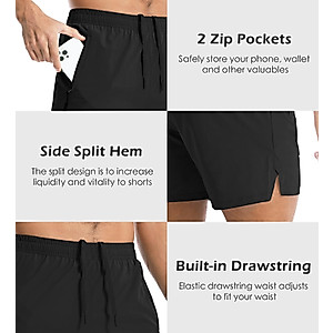 Aolesy Men's Gym Shorts 5 Inch Quick Dry Workout Running Shorts with Zipper Pockets Lightweight Sports Athletic Shorts for Men Black