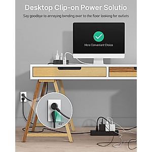 CCCEI Desk Clamp Power Strip with 9 Outlets, Desktop Edge Mount Surge Protector with USB-A and USB-C Ports, Widely Spaced Desk Outlet Fast Charging Station, 6 FT Flat Plug, Fit 1.6 inch Table.