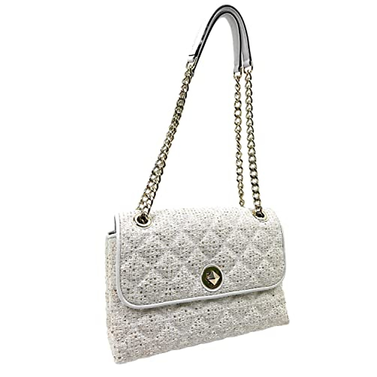 Kate Spade Natalia Sequin Tweed Fabric Medium Flap Crossbody (White multi)