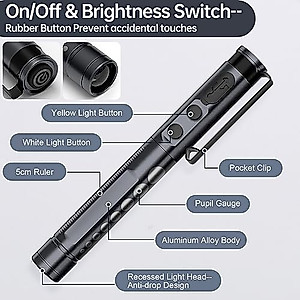 RISEMART Pen Light for Nurse, Rechargeable LED Medical PenLight, Warm/Cool White & Stepless Dimming, Portable Medical PenLight for Nurse, Doctor, First Aid, EMT, Nursing,Nursing Student (Black)