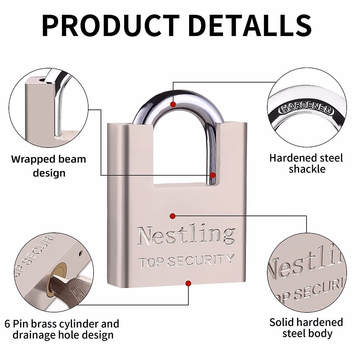 AMMIY Locks with 4 Keys，Keyed Alike Heavy Duty Pad Lock，Outdoor Solid Brass Keyed Padlock, High Security Wraped Beam Padlock with Key for Gate Lock School Gym Locker Storage Unit Fence Hasp Toolbox