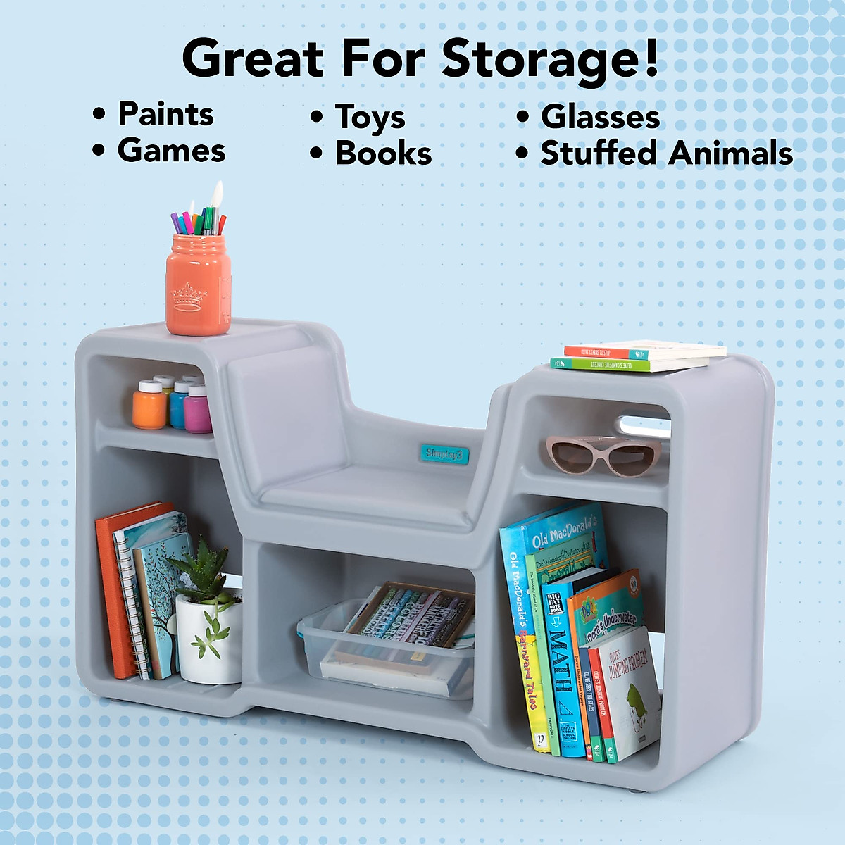 Simplay3 Cozy Cubby Book Nook – Kids Bookshelf and Storage with Built-in Reading Seat, Fully Assembled, Made in USA