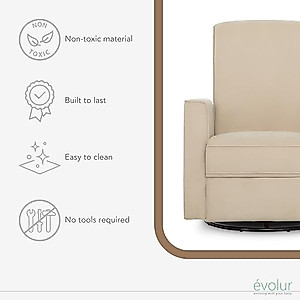 Evolur Harlow Deluxe Upholstered Plush Seating Glide Rocker, Swivel, Power Recliner with USB Port, Greenguard Gold Certified, Glider Chair for Nursery in Shell