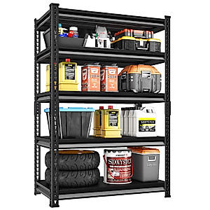 SDXYSTCE 40" W Garage Shelving Heavy Duty, 2200 Lbs Loads Garage Storage Shelves Heavy Duty, 5-Tier Metal Shelving Units and Storage for Basement, Retiple Tanks,40" Wx18 Dx72 H, Black