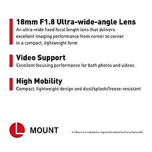 Panasonic LUMIX S Series Camera Lens, 18mm F1.8 L-Mount Interchangeable Lens for Mirrorless Full Frame Digital Cameras - S-S18