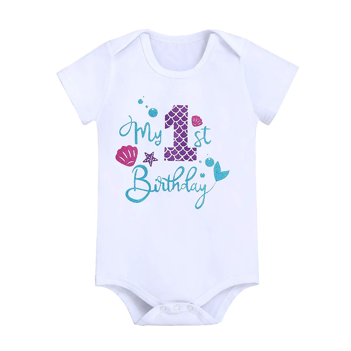 Mermaid 1st Birthday Outfit Baby Girl My First Birthday Cake Smash Photo Shoot Romper Little Shiny Mini Tutu Skirt Headband Wild One Year Old Summer Nautical Ocean Themed Birthday Party Supplies Green