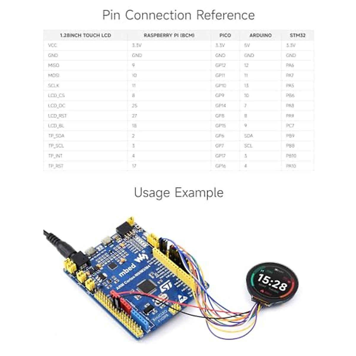 Waveshare 1.28inch Round LCD Display Module with Touch Panel, 240×240 Resolution, IPS, SPI and I2C Communication, Compatible with Raspberry Pi 5/4B/3B/Zero/Zero W/Zero 2W/Pico/Pico W/Pico WH