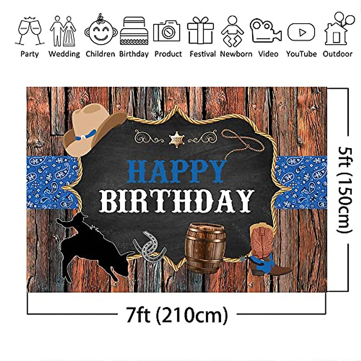 Mocsicka Western Cowboy Theme Backdrop Rustic Wood Cowboy Rodeo Photography Background Vinyl Wild West Cowboy Happy Birthday Party Decorations Photo Booth (7x5ft)