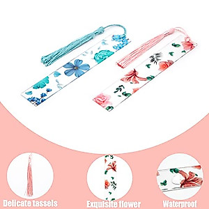 Bookmarks for Women Flower Bookmark Cute Floral Bookmarks Transparent Acrylic Bookmarks with Tassels for Women Teacher Kids Book Lovers (Style 4)