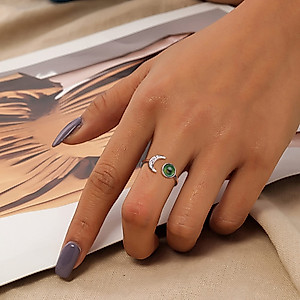 ADRAMATA 925 Sterling Silver Mood Ring Moon Star Open Adjustable Rings for Women 18K White Gold Plated Color Changing Rings Temperature-Control Star and Moon Rings Statement Jewelry, Round