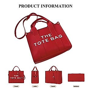 The Tote Bag for Women, Leather Tote Bag Red with Zipper, Women's Tote Bag Sturdy Durable Waterproof Cute Handbag, Tote Purse Crossbody Shoulder Bag for School, Work, Travel