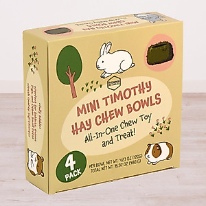 Evergreen Pet Supplies [4 Pack] Furry Friends Timothy Hay Chewing Bowl for Small Pets & Bunnies - Edible Bowls for Guinea Pig Treats - Ferret & Rabbit Toys - Guinea Pig Food Bowl - Bunny Toys