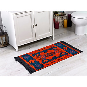 Secret Sea Collection Modern Bohemian Area Rug, Washable, Reversible, Cotton (Charcoal Grey-Orange), 2.4' x 4' ft (27.5'' x 48'') Diamond