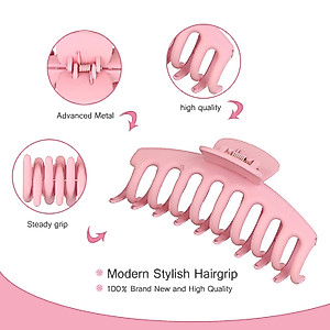 4 pcs Large Hair Claw Clips for Thick Hair - Matte Plastic Butterfly Hair Clips Strong Hold for Women and Girls French Curly Hair (Pink+Rose)