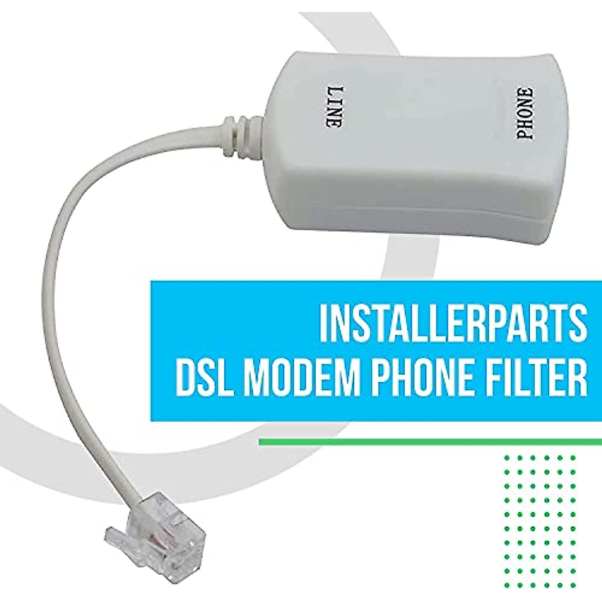 InstallerParts DSL Modem Phone Filter - for Interference Elimination and Static Noise Blocker | for Answering Machine, Fax Machine, Telephones Landline Cordless | 2 Pack, White DSL Phone Filter