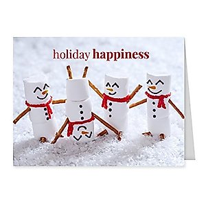 Marshmallow Snowmen Holiday Card Pack / 25 Seasonal Greeting Cards Including Envelopes/Whimsical Winter Happiness Food Design And Joyful Wishes Note