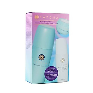 TATCHA Pore-Perfecting Double Cleanser + Hydrate Trio Set: The Deep Cleanse 5 oz, Pure One Step Camellia Cleansing Oil 1.7 oz & The Water Cream 0.33 oz