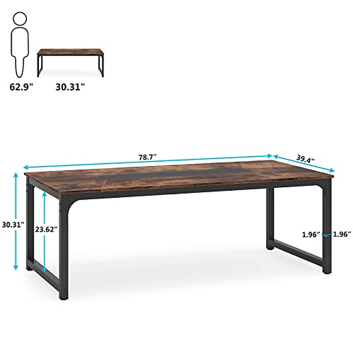 Tribesigns Modern Computer Desk, 78.7 x 39.4 inch X Large Executive Office Desk Computer Table Study Writing Desk Workstation for Home Office,Rustic/Black