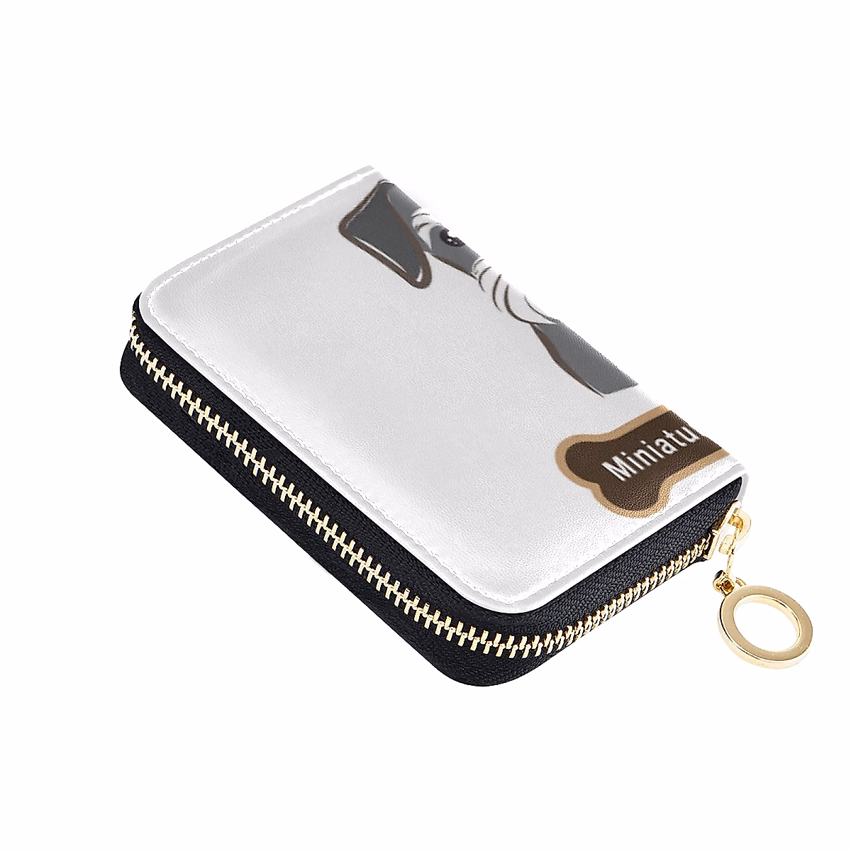 Grey Miniature Schnauzer Dog Bone Isolated on WhiteGrey Credit Card Coin wallet, RFID Blocking Compact Women Leather Card Holder, Key Change Organizer, Zipper Purse Clutch Pouch Pocket