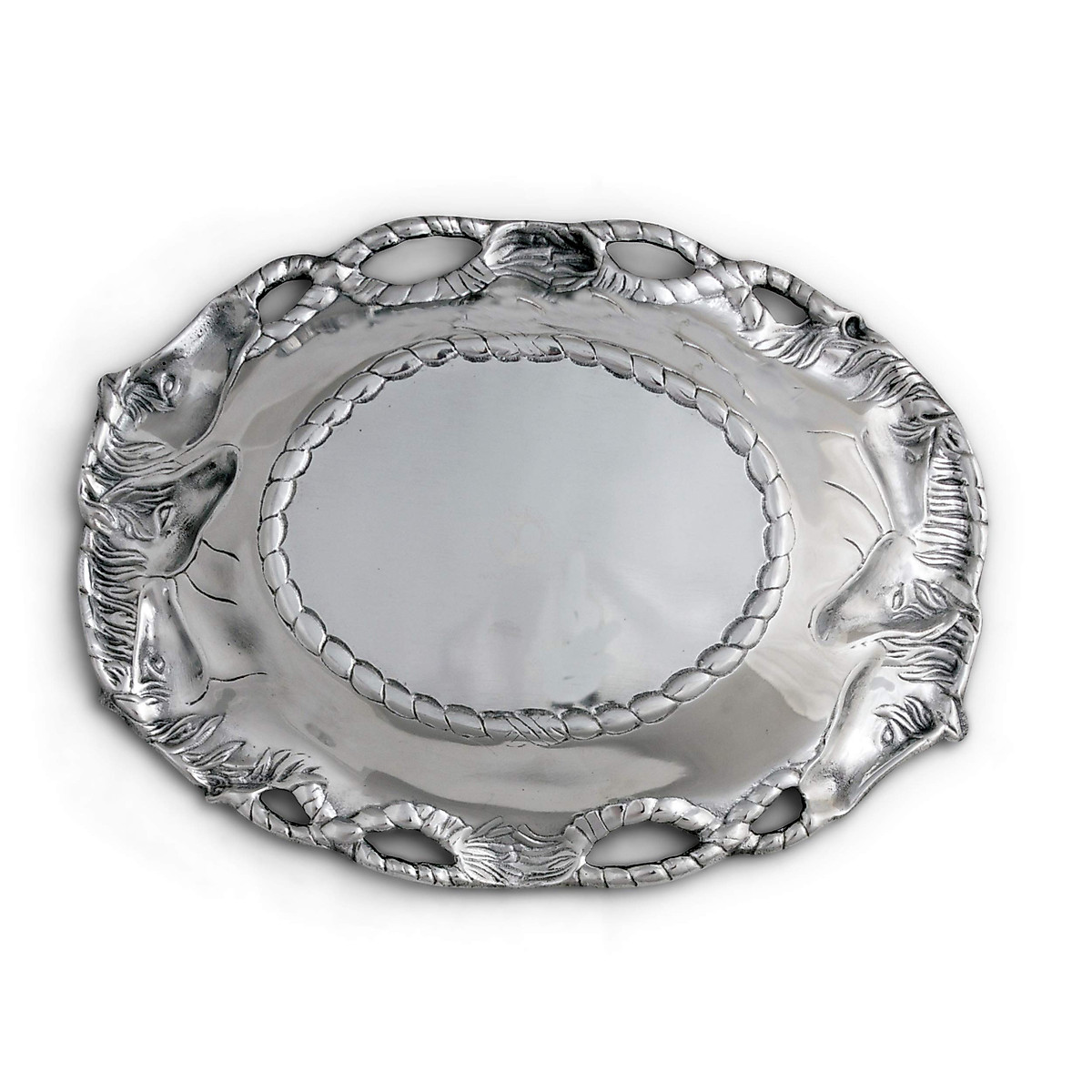Arthur Court Designs Metal Aluminum Equestrian Horse Oval Serving Tray / Platter 14 inch x 10 inch