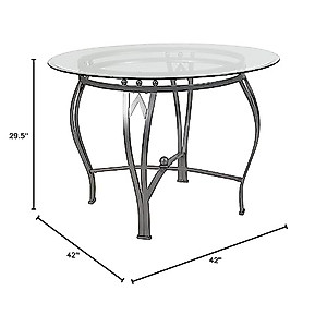 Flash Furniture Syracuse Round Glass Dining Table with Metal Frame, 42 in, Clear/Silver