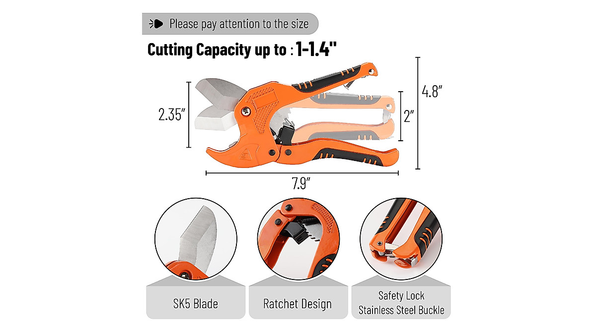 Bates Ratcheting PVC Pipe Cutter – Cut 1-1/4" Pipes Fast