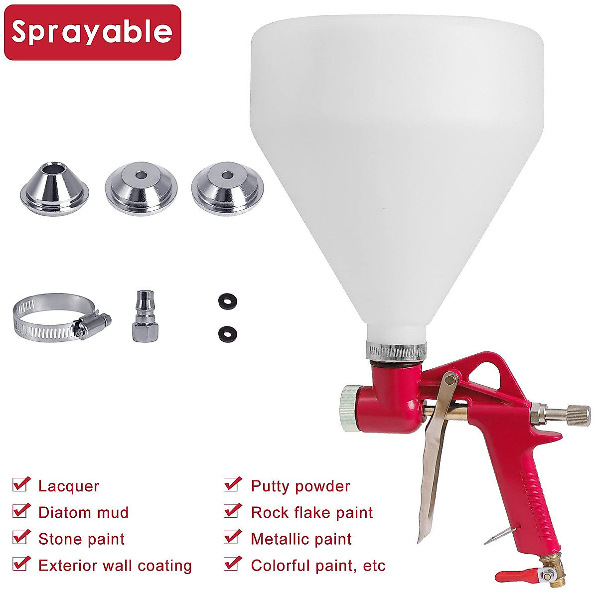 Drywall Texture Sprayer,Air Texture Gun 1.5 Gallon with 3 Nozzle (4.0mm/6.0mm/8.0mm) for Orange Peel Knockdown (Red)