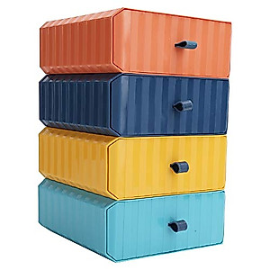 Stackable Plastic Drawers, 4Pcs Drawer Desktop Organizer Wardrobe Clothes Organizer Drawer Shelf Storage Basket Container