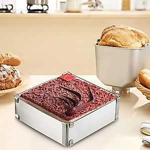 YOUEON 4 Pack Square Cake Molds Ring Adjustable from 6" to 11", Stainless Steel Mousse Cake Ring, Baking Molds, Pastry Making Tool for Birthday Cake, Party Dessert, Handmade Snack