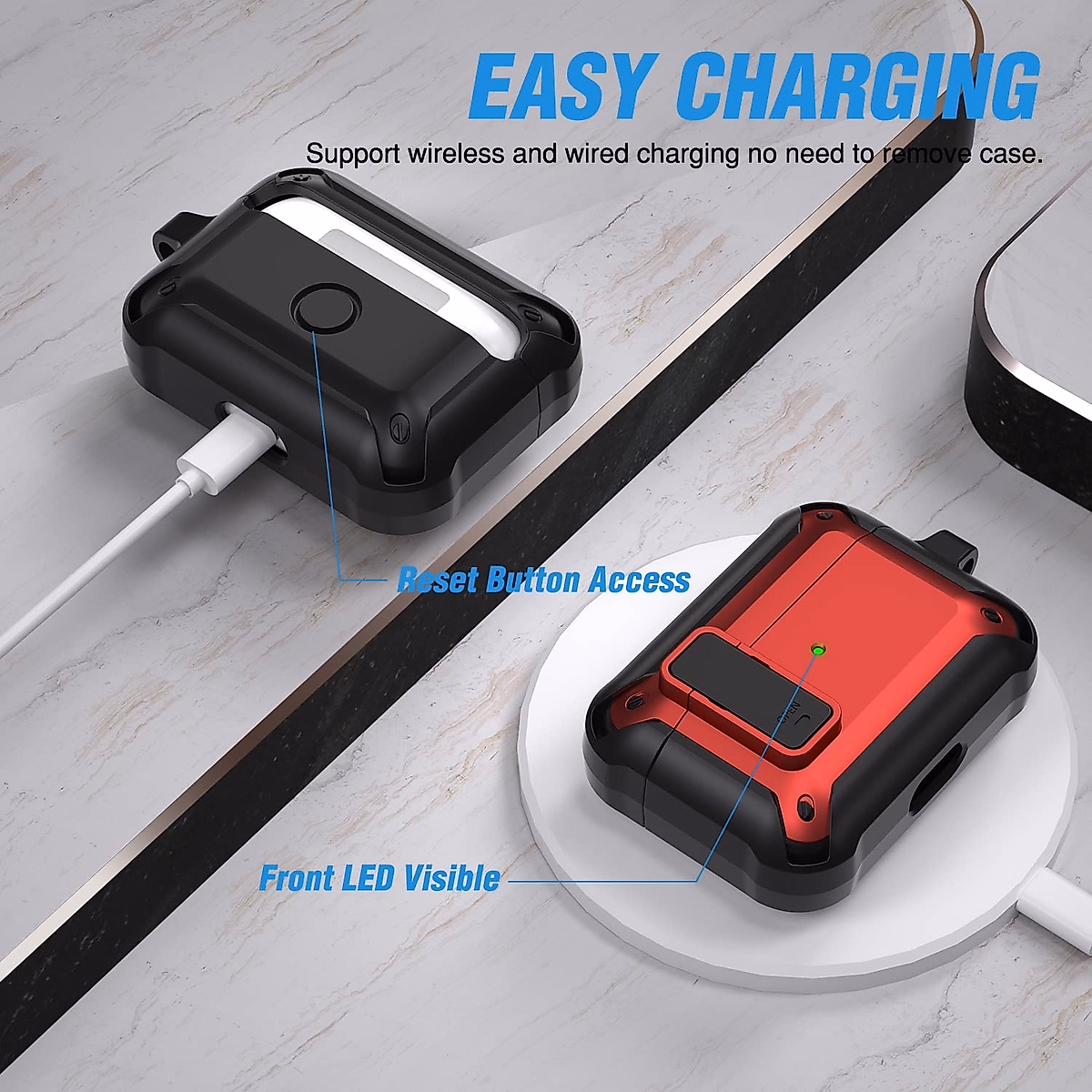 Valkit for Airpods Pro Case Cover with Lock, Military Armor Series Full-Body AirPod Pro Case with Keychain Cool Air Pod Pro Shockproof Protective Case for AirPods Pro 2019, Black/Red