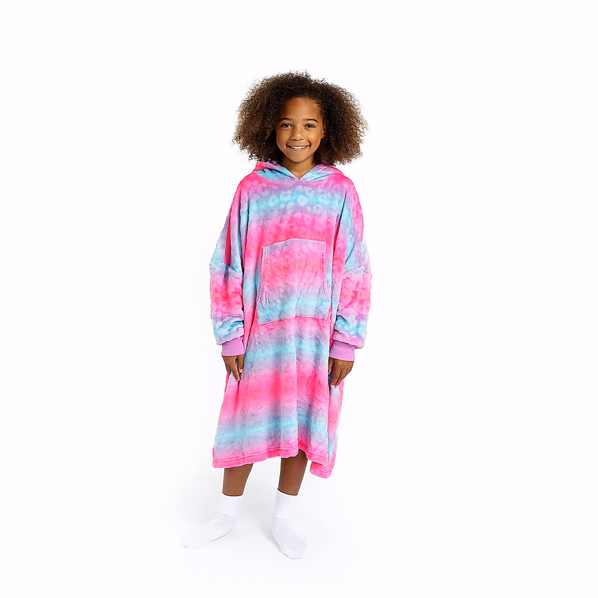 Sleep On It Pajamas Wearable Blanket Hoodie For Kids Oversized Hooded Blanket Sweatshirt for Girls Plush Sherpa Fleece (Pink Ombre, M/L)
