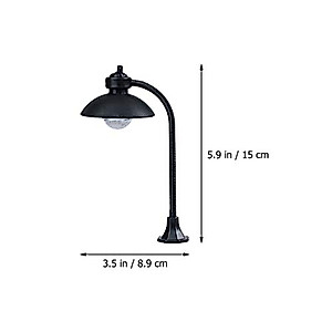 3pcs Model Street Post Lights Ornament Mini Dollhouse Solar Lamp Railway Train Lamp Miniature Village Pathway Lantern Post for Fairy Garden Plant Decoration Black