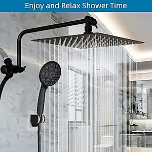 Hygie Rinse Rain Shower Head with Handheld Head High Pressure 10" Rainfall Showerhead+7-Spray Handheld Head Combo, 11" Shower Extension Arm, 71" Hose, 3 Settings Diverter, Oil Rubbed Bronze