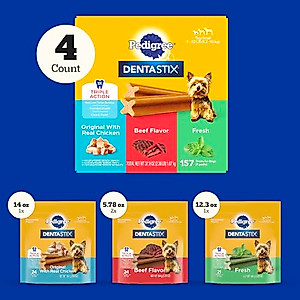 Pedigree Dentastix Toy & Small Breed, Original, Beef Flavor & Fresh Variety Pack, 2.36 lb. Pack