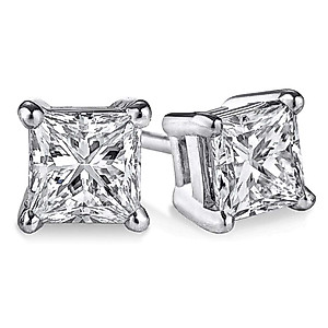 PARIKHS Princess Cut Diamond Stud in 14K White Gold (0.30 ctw, I3 clarity)