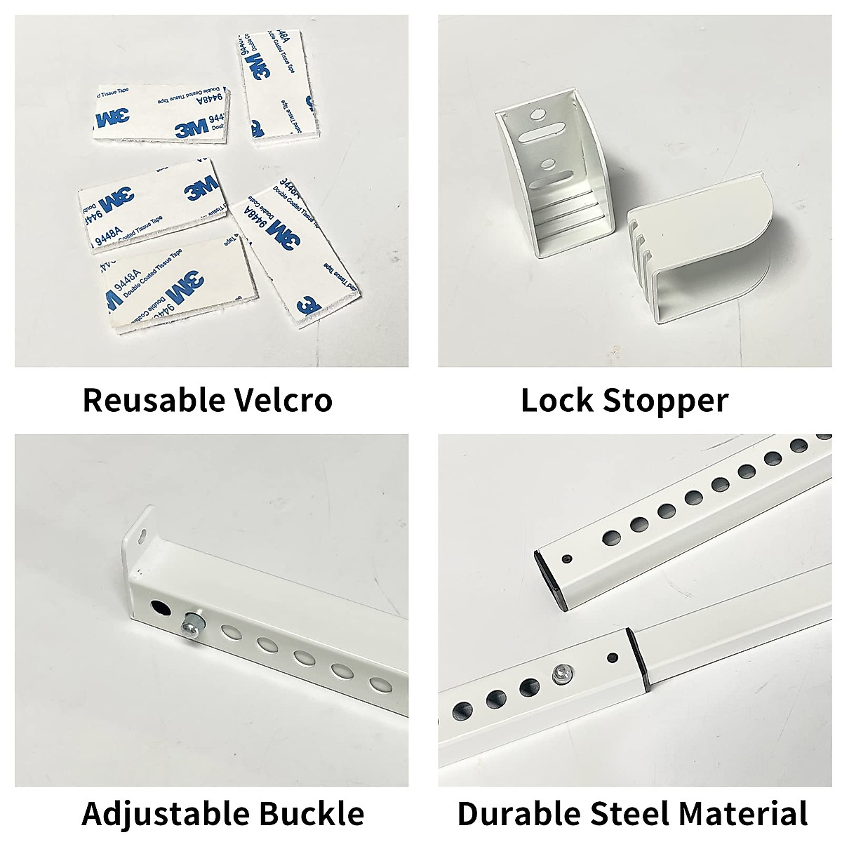 Window Security Bars Adjustable Lock bar Sliding Door Child Safety Extendable (16.6'' to 44'') for Windows, White