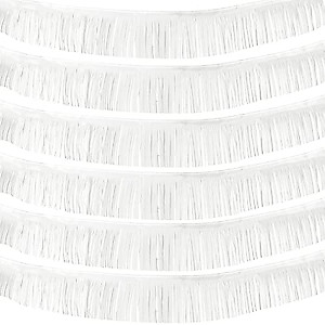 WILLBOND 6 Pieces 10 Feet Fringe Garland Foil Fringe Garland Metallic Tinsel Foil Garland Wall Hanging Fringe Banner for Wedding Birthday Parties Holiday Decorations and More (White)