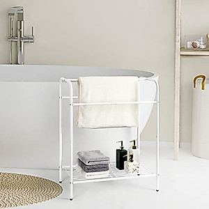 Towel Racks for Bathroom Freestanding 3-Tier Towel Stand Rack for Bath Towel Stand Holder with Bottom Storage Shelf Organizer for Laundry Room White