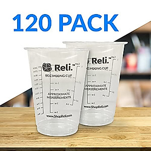 (120 Pcs - Bulk Value) Reli. 8 oz Paint Mixing Cup/Resin Mixing Cups | Disposable Measuring Cups | Clear Plastic Mixing Cups for Paint, Epoxy Resin, Pigments | Multipurpose Self Mixing Cup/Epoxy Cup