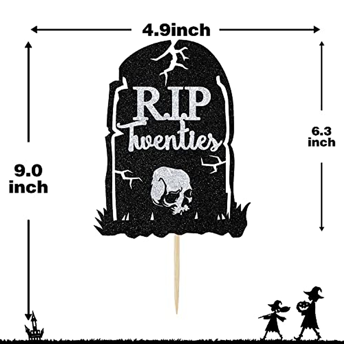 Black Glitter Rip Twenties Cake Topper, Dirty Thirty/Cheers to 30 Years, Death to My Youth 30th Birthday Party Decorations Supplies