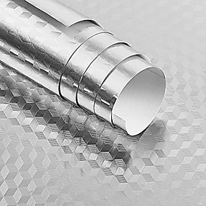 Melwod 15.8" x 78.7" Kitchen Stainless Steel Contact Paper Self Adhesive Peel and Stick Wallpaper Aluminum Foil Textured Paper Stickers for Backsplash Dishwashers Refrigerator Cabinets Shelf