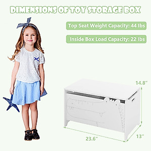 INFANS Toy Box, Wooden Kids Toy Storage Chest, Wooden Trunk Bench with Flip-top Lid Safety Hinge, Toddler Cabinet Organizer for Bedroom Playroom Nursery Entryway(White)