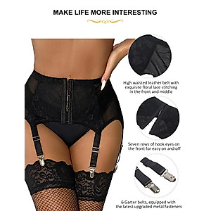comeondear Thigh High Stockings with Garter Belt Set Plus Size Lace Garter Belt Lingerie for Women 6 Strap Suspender Belt